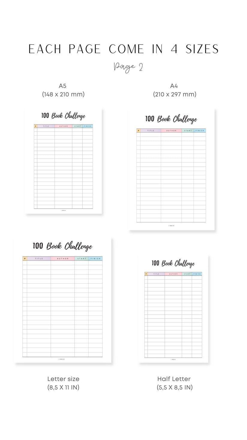 100 Book Challenge Template Printable - M333 – mrsneat