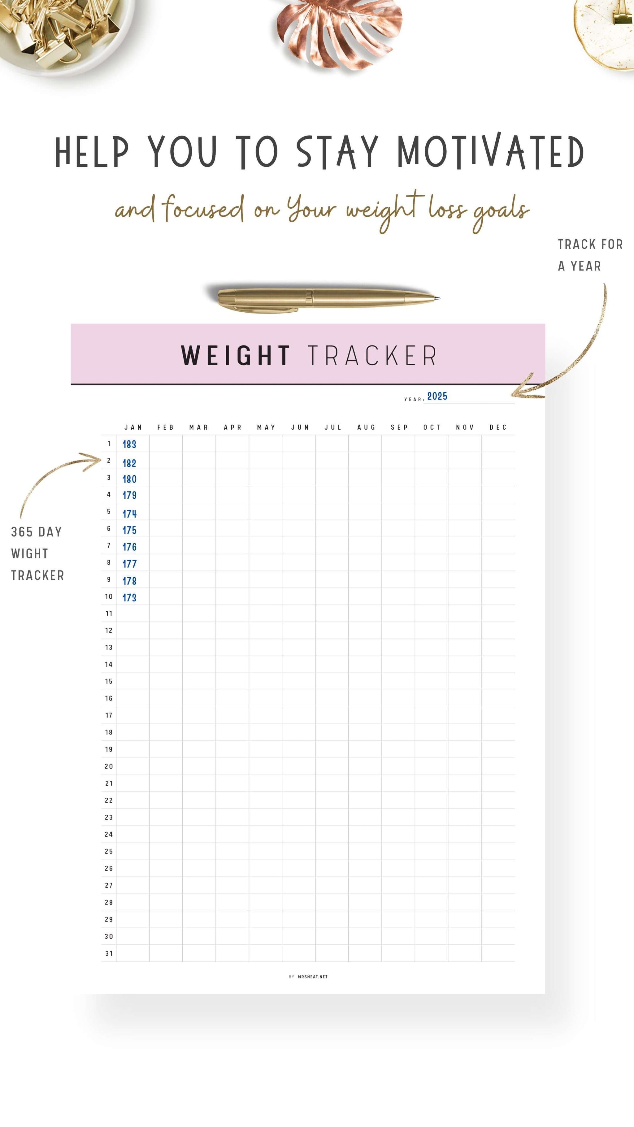 365 Day Weight Loss Tracker Printable – mrsneat