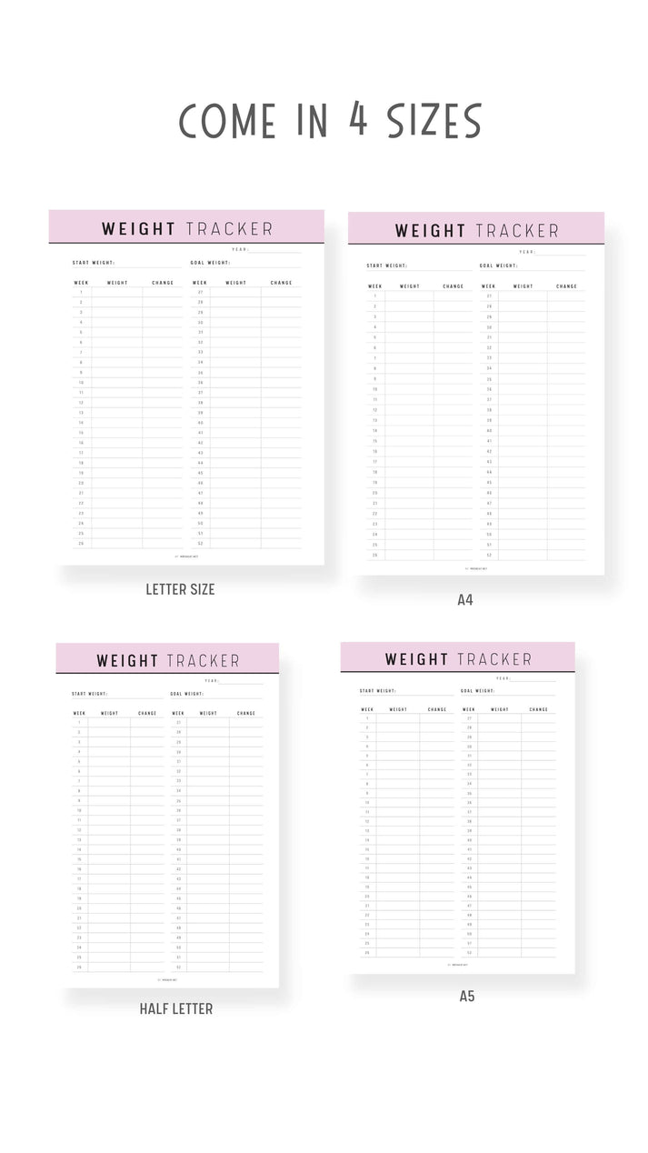 52 Week Weight Loss Tracker Printable - M277 – mrsneat
