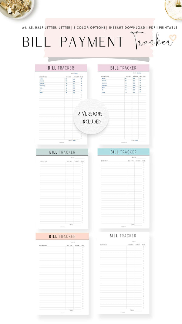 Bill Payment Tracker Printable – mrsneat