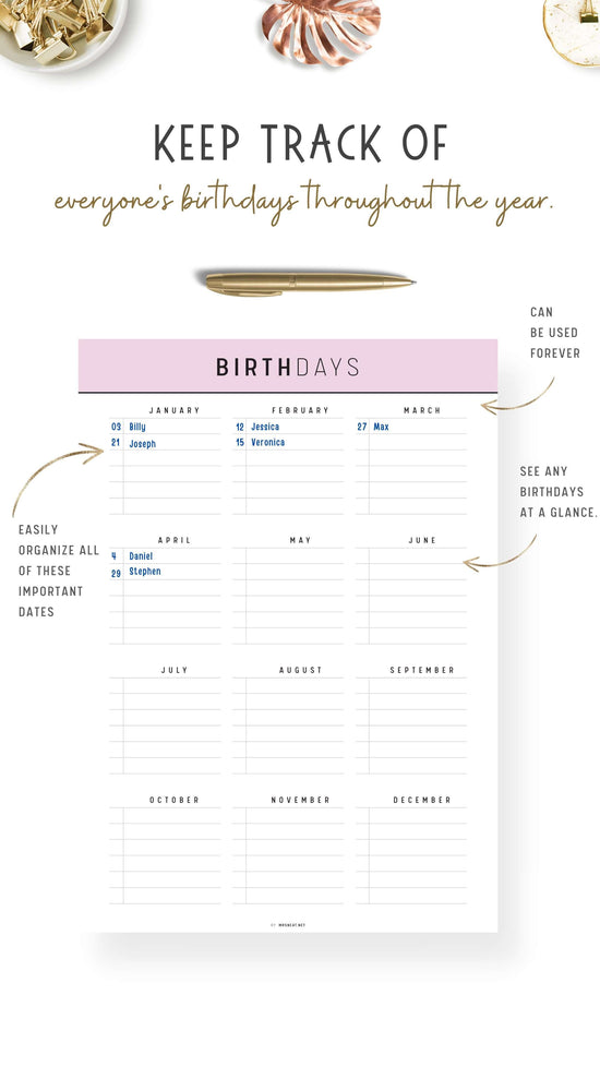 Birthday Tracker Template Printable – mrsneat
