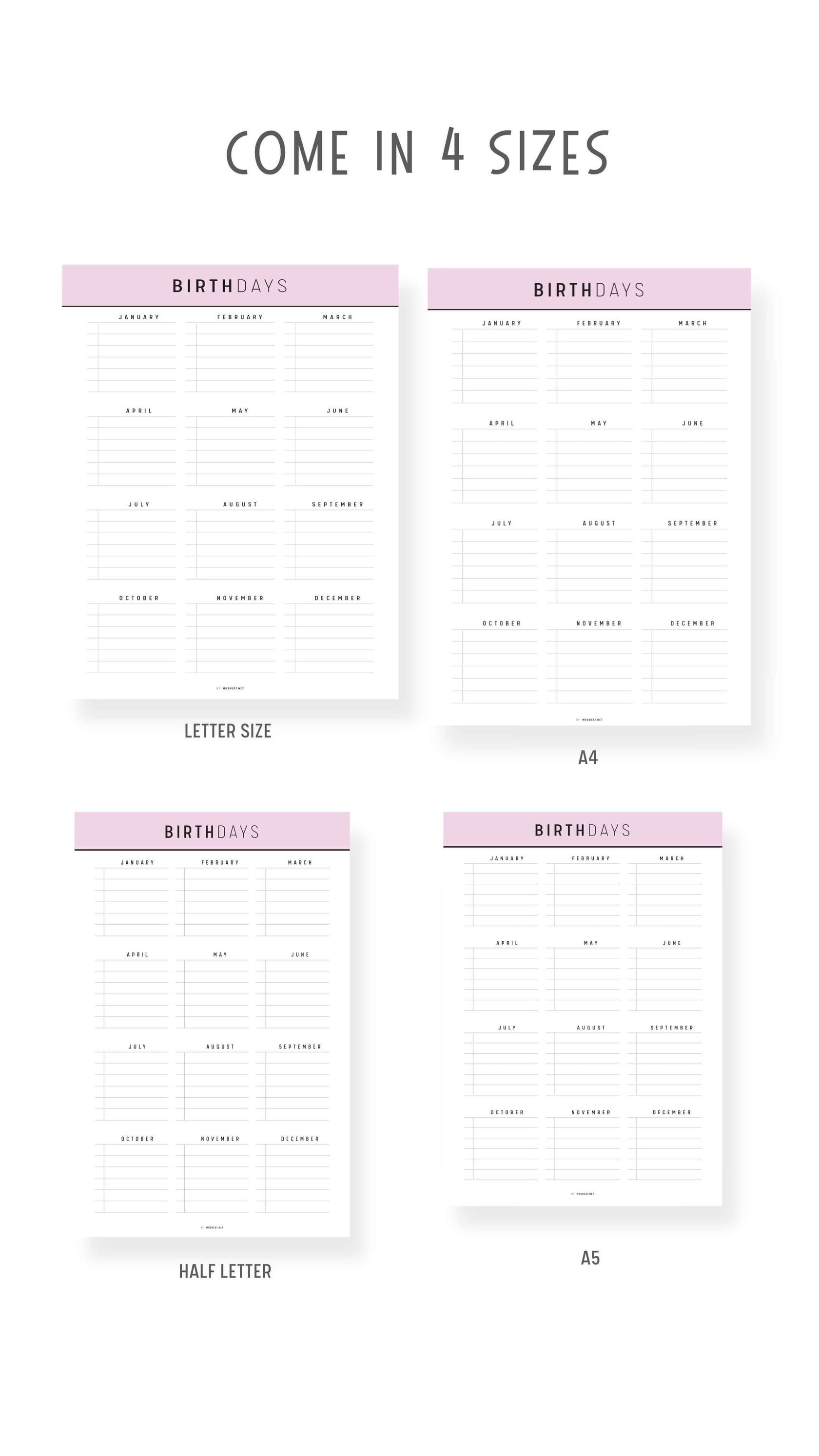 Birthday Tracker Template Printable – mrsneat