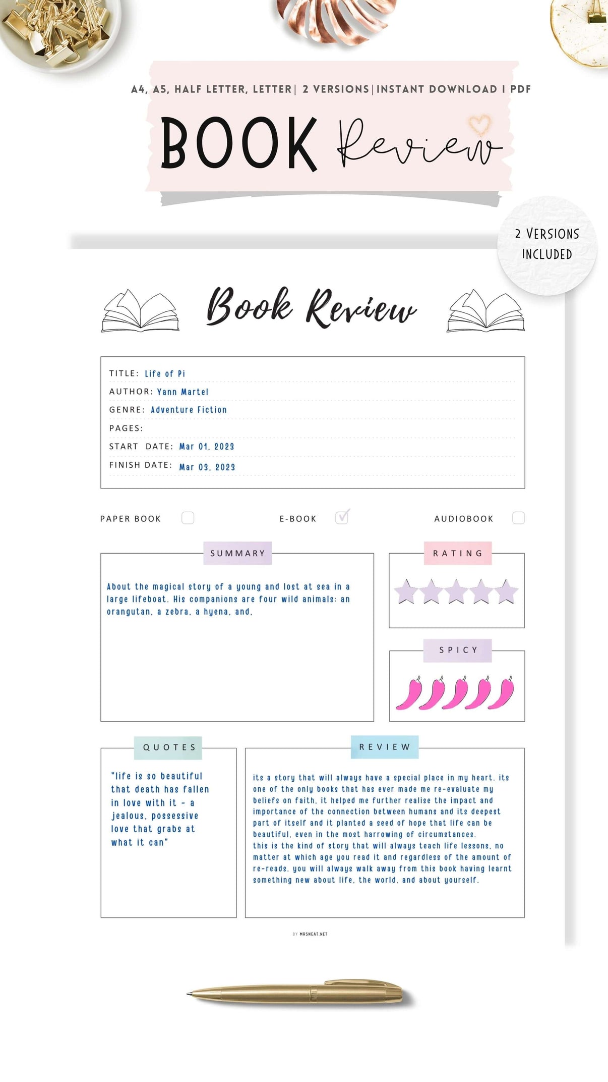 Colorful Book Review Template Vol.02 - M334 – mrsneat