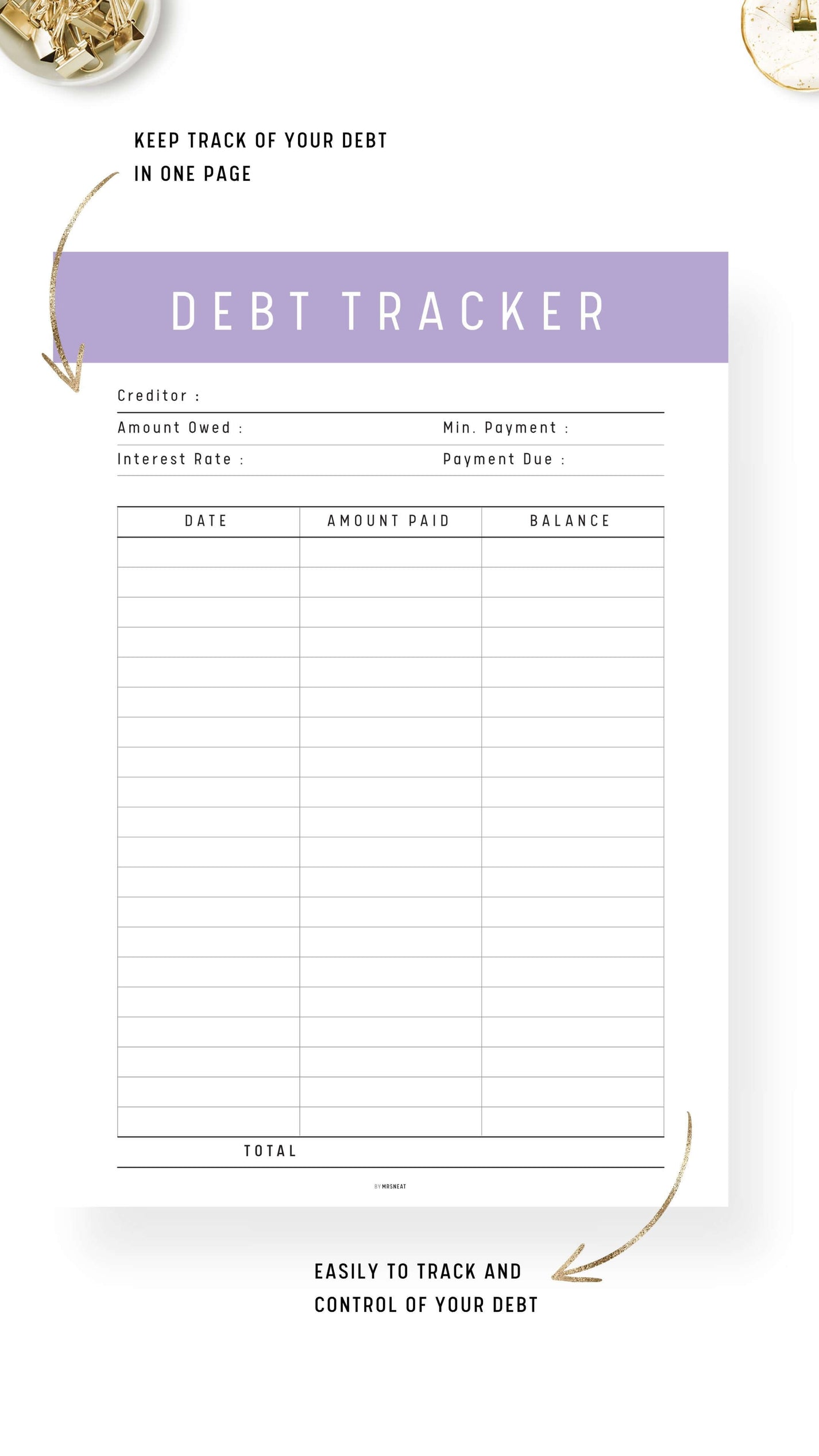 Debt Payment Tracker Template Printable – mrsneat