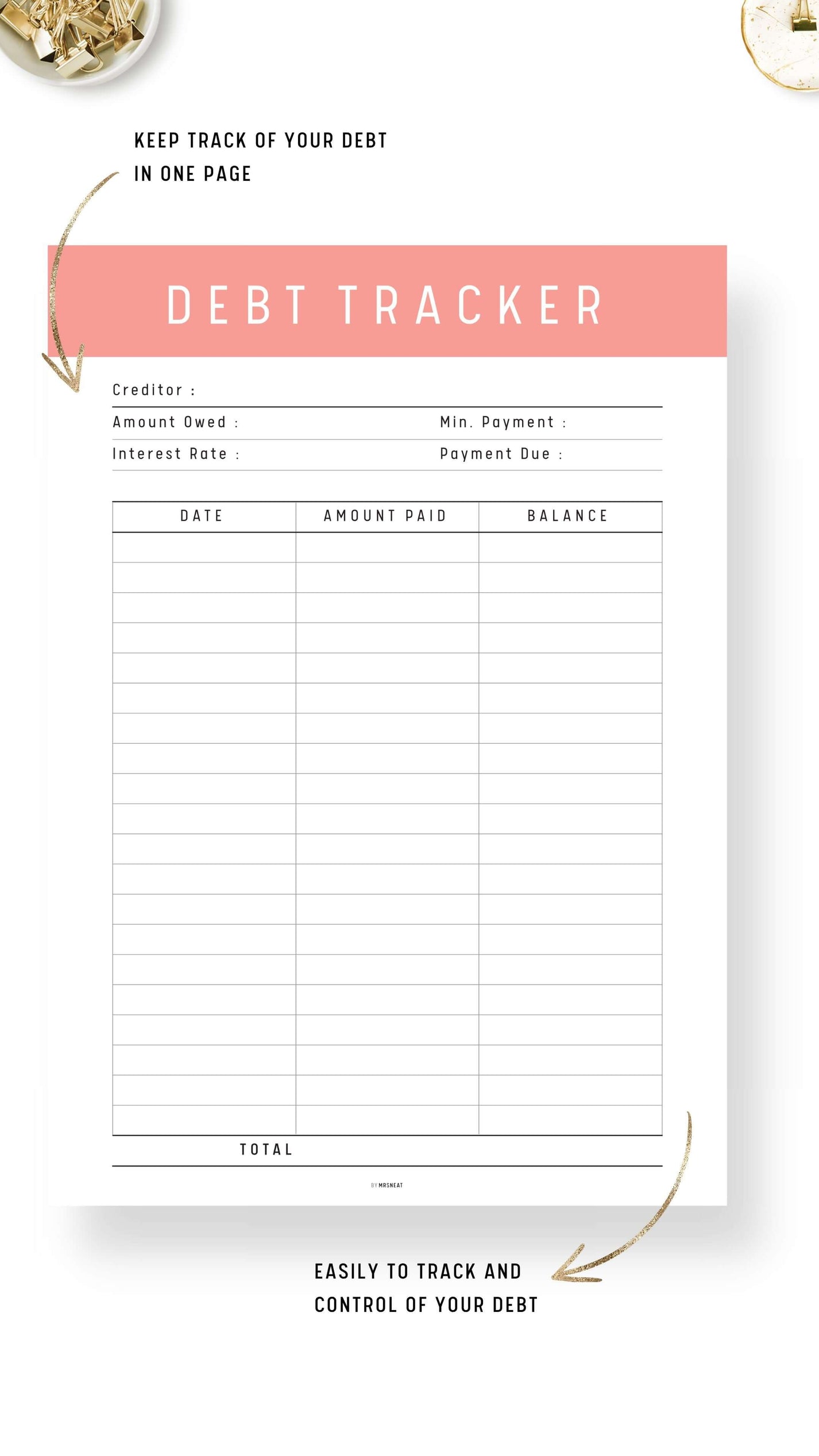 Debt Payment Tracker Template Printable – mrsneat