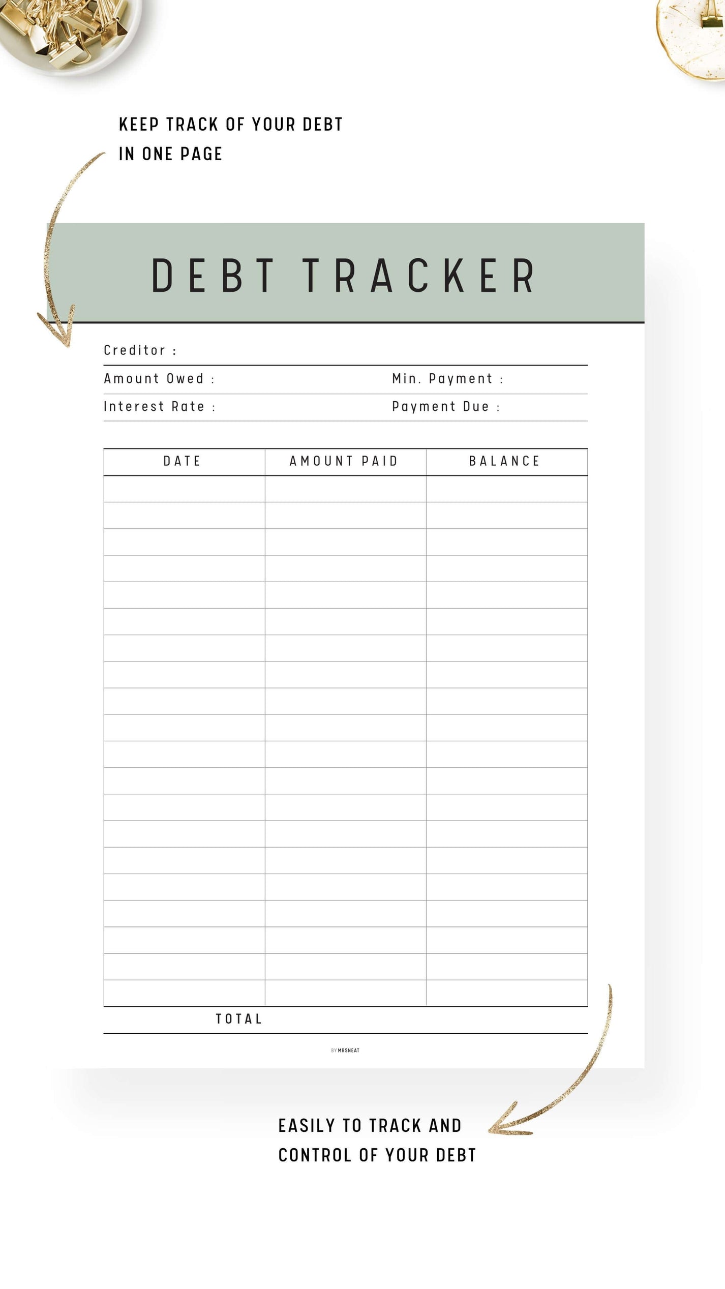Debt Payment Tracker Template Printable – mrsneat