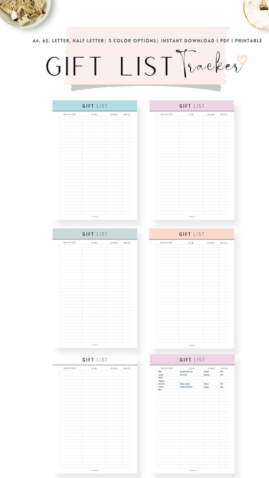 Gift List Template Printable - M275 – mrsneat