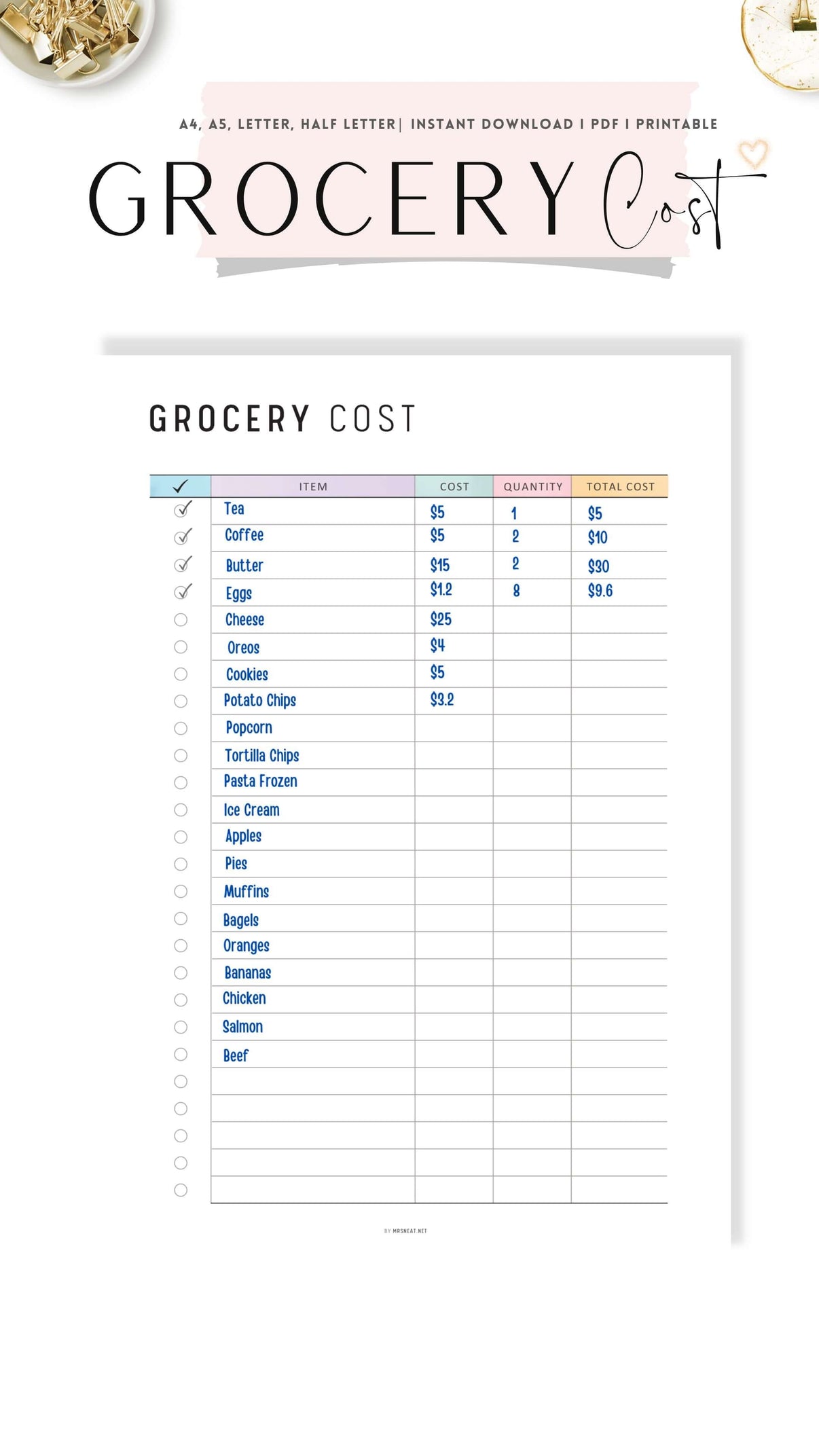 Grocery Budget Planner Printable – mrsneat