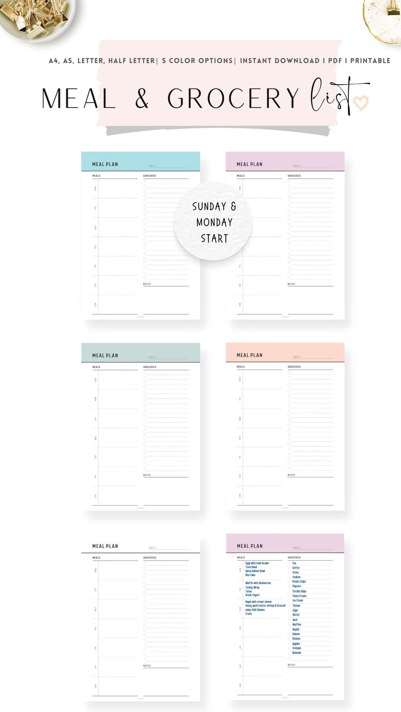 Weekly Meal Plan with Grocery List Template – mrsneat