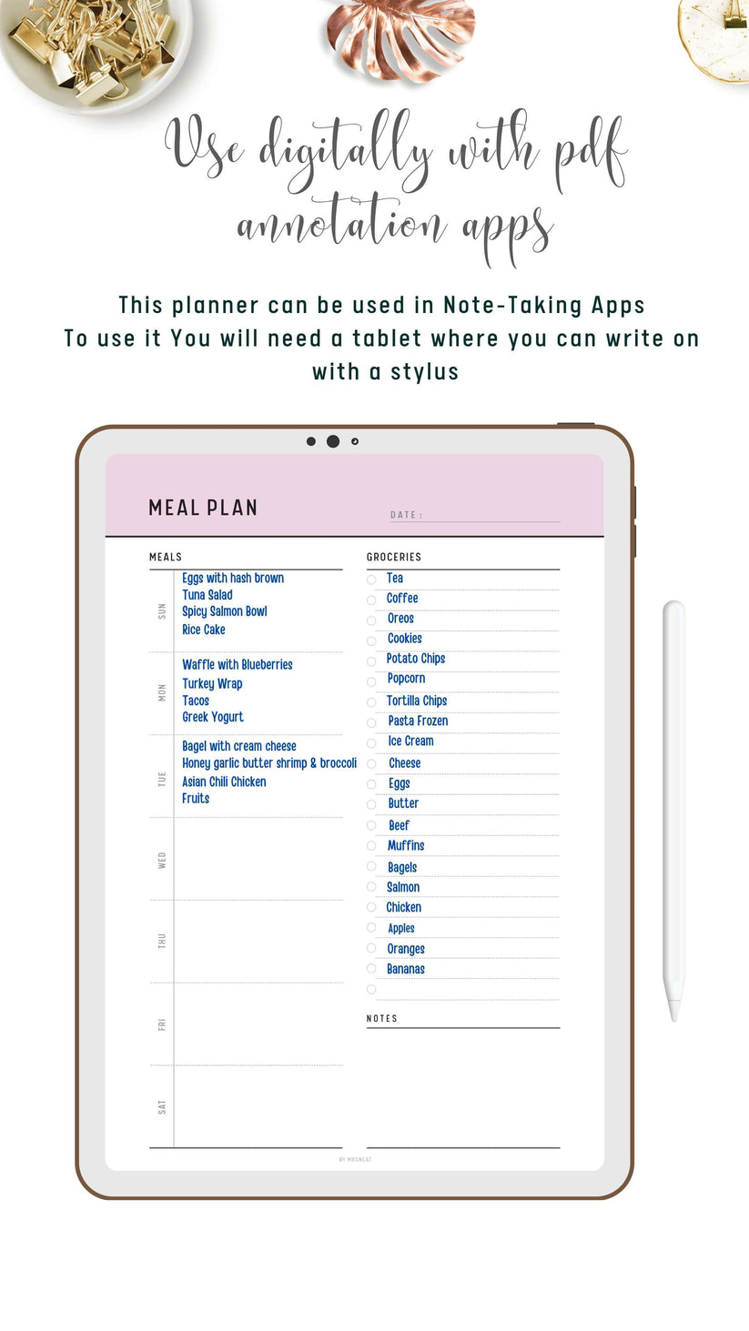 Weekly Meal Plan with Grocery List Template – mrsneat