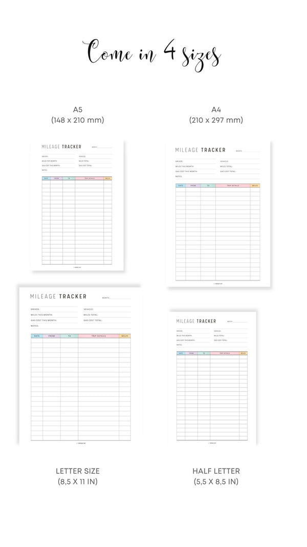Colorful Mileage Tracker Printable – mrsneat