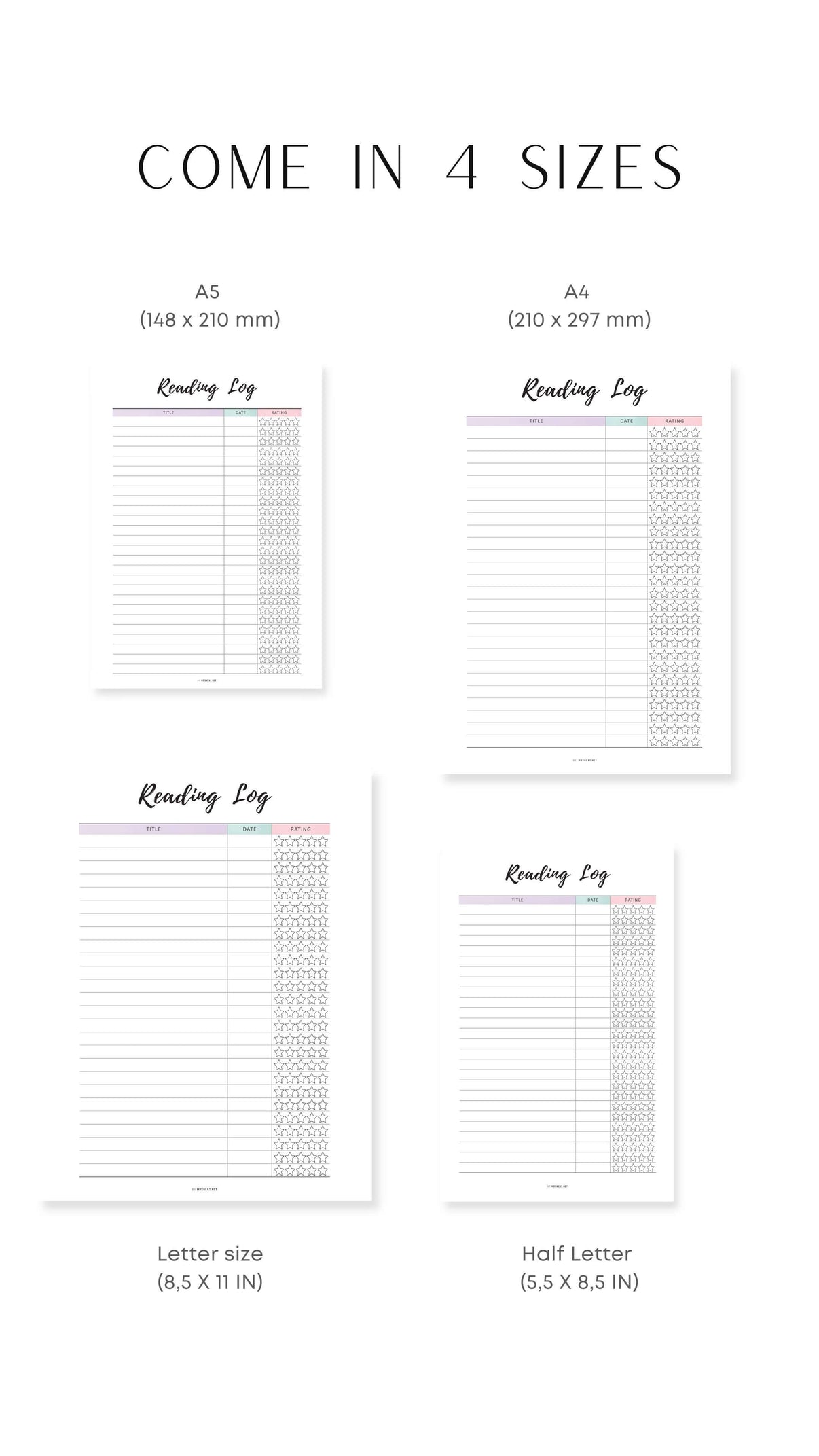 Colorful Reading Log Template Printable - M332 – mrsneat