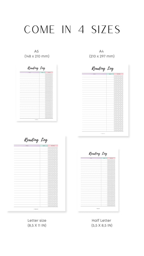 Colorful Reading Log Template Printable - M332 – mrsneat
