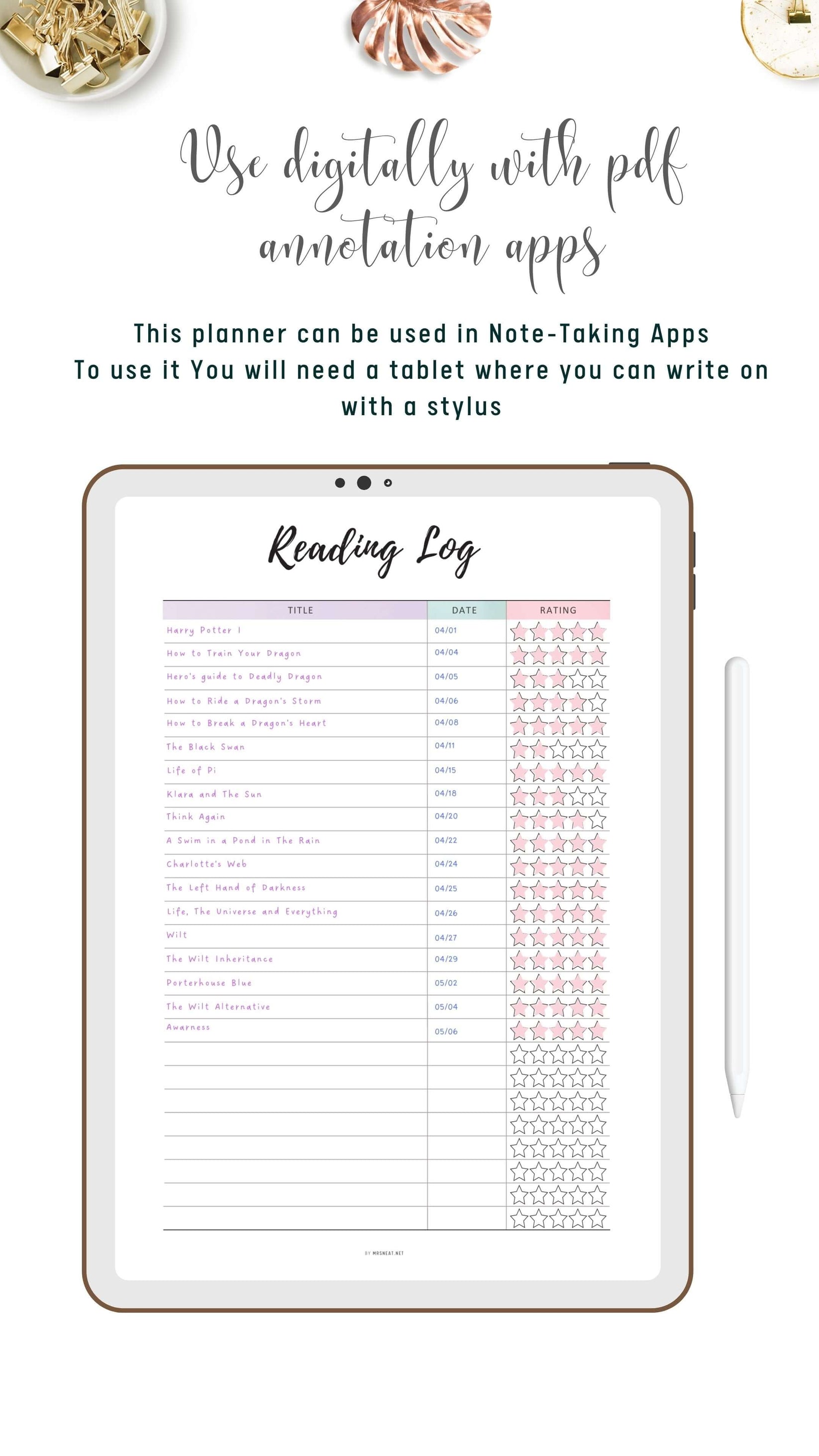 Colorful Reading Log Template Printable - M332 – mrsneat