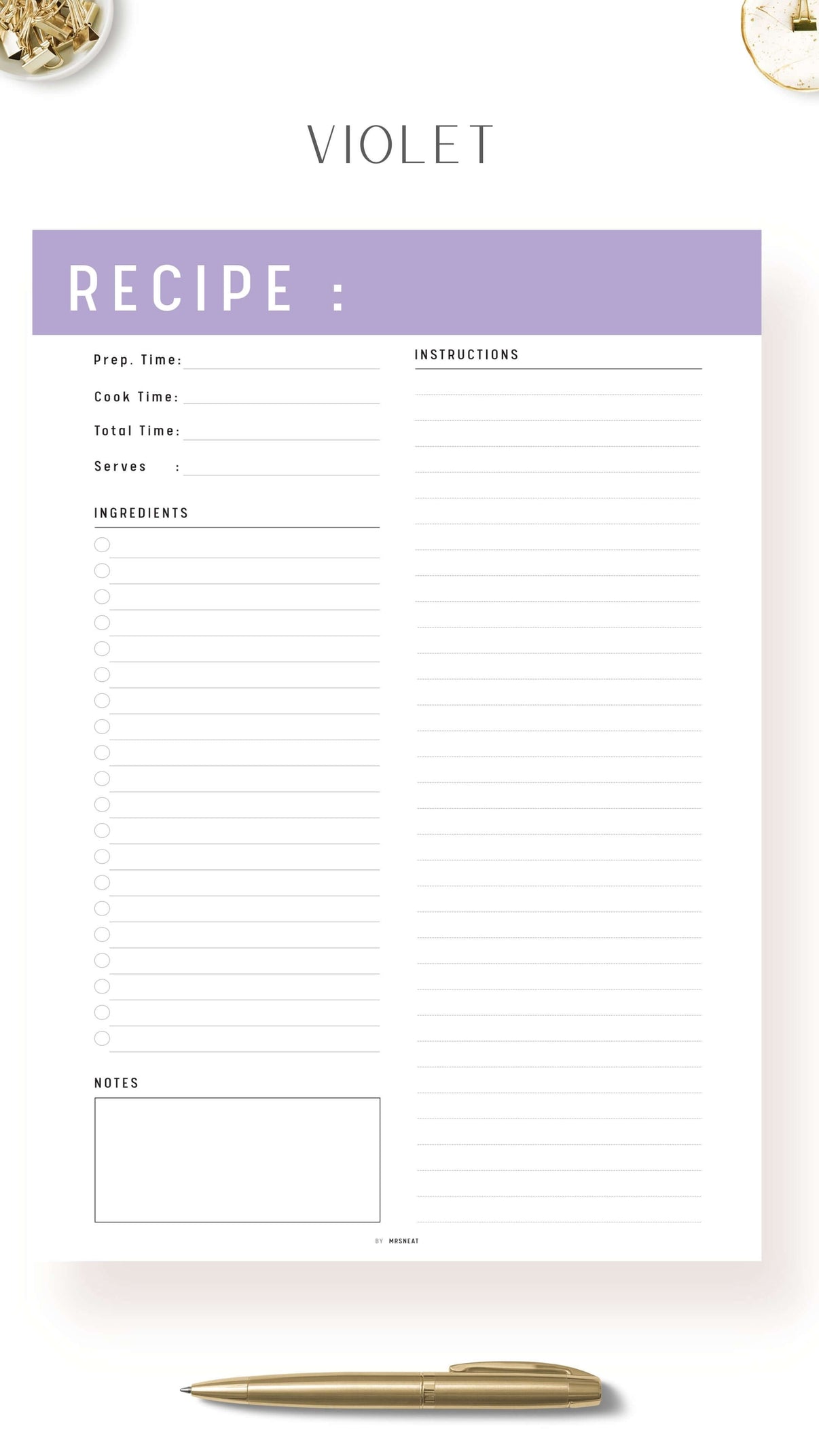 Simple Recipe Page Template - M248 – mrsneat