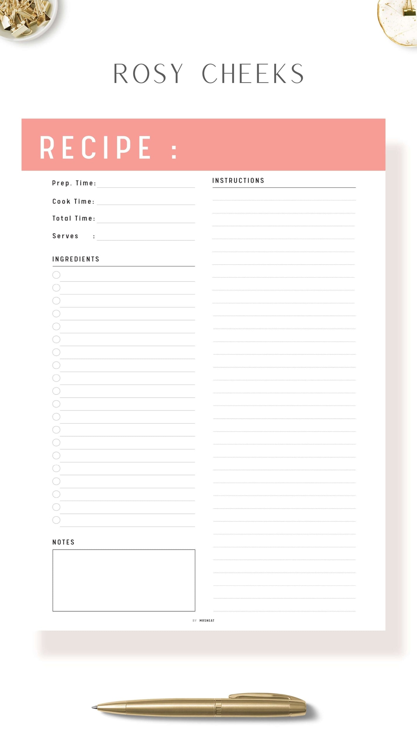 Simple Recipe Page Template - M248 – mrsneat