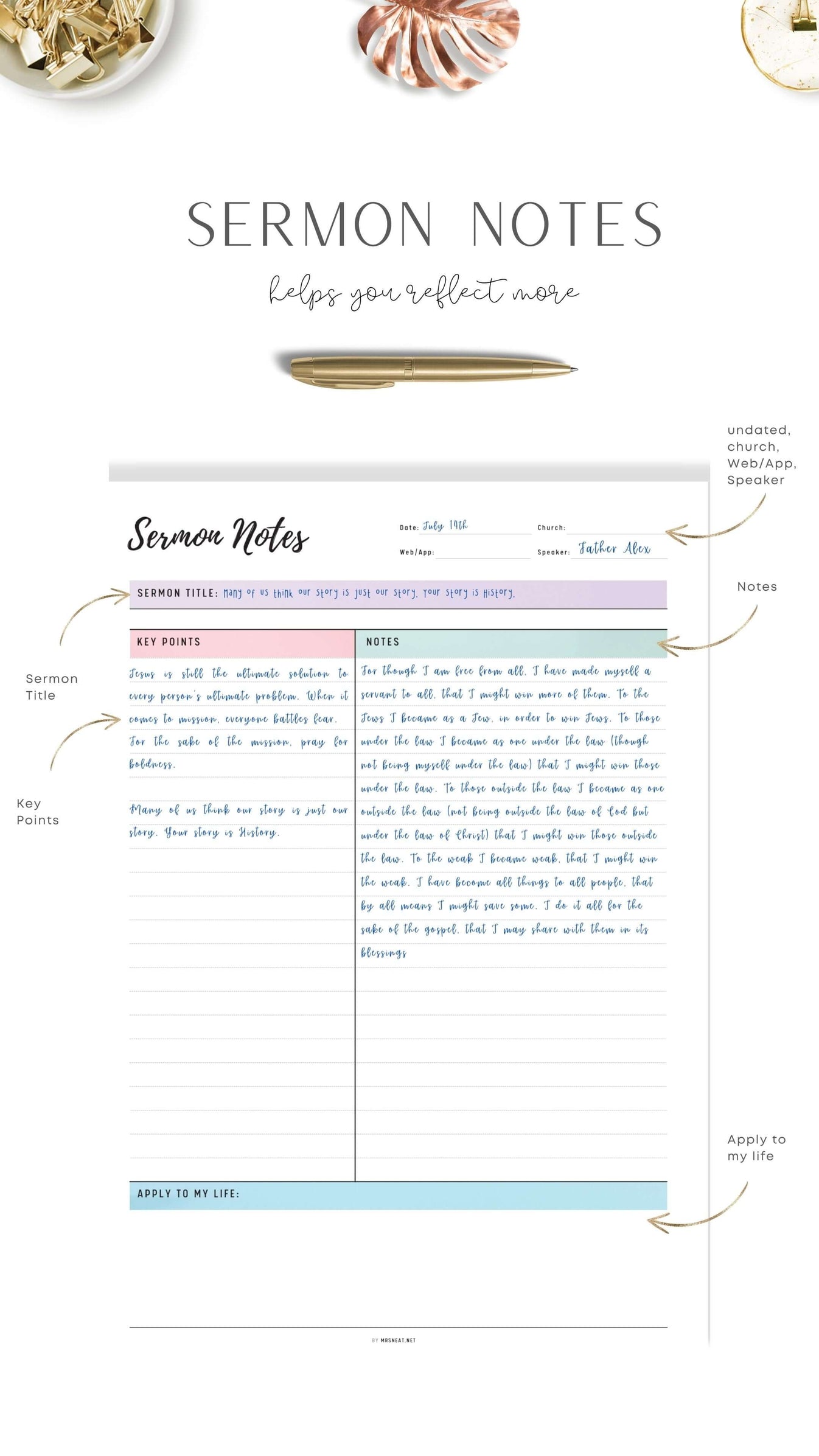 Sermon Notes Journal Printable - Vol.02 - M328 – mrsneat