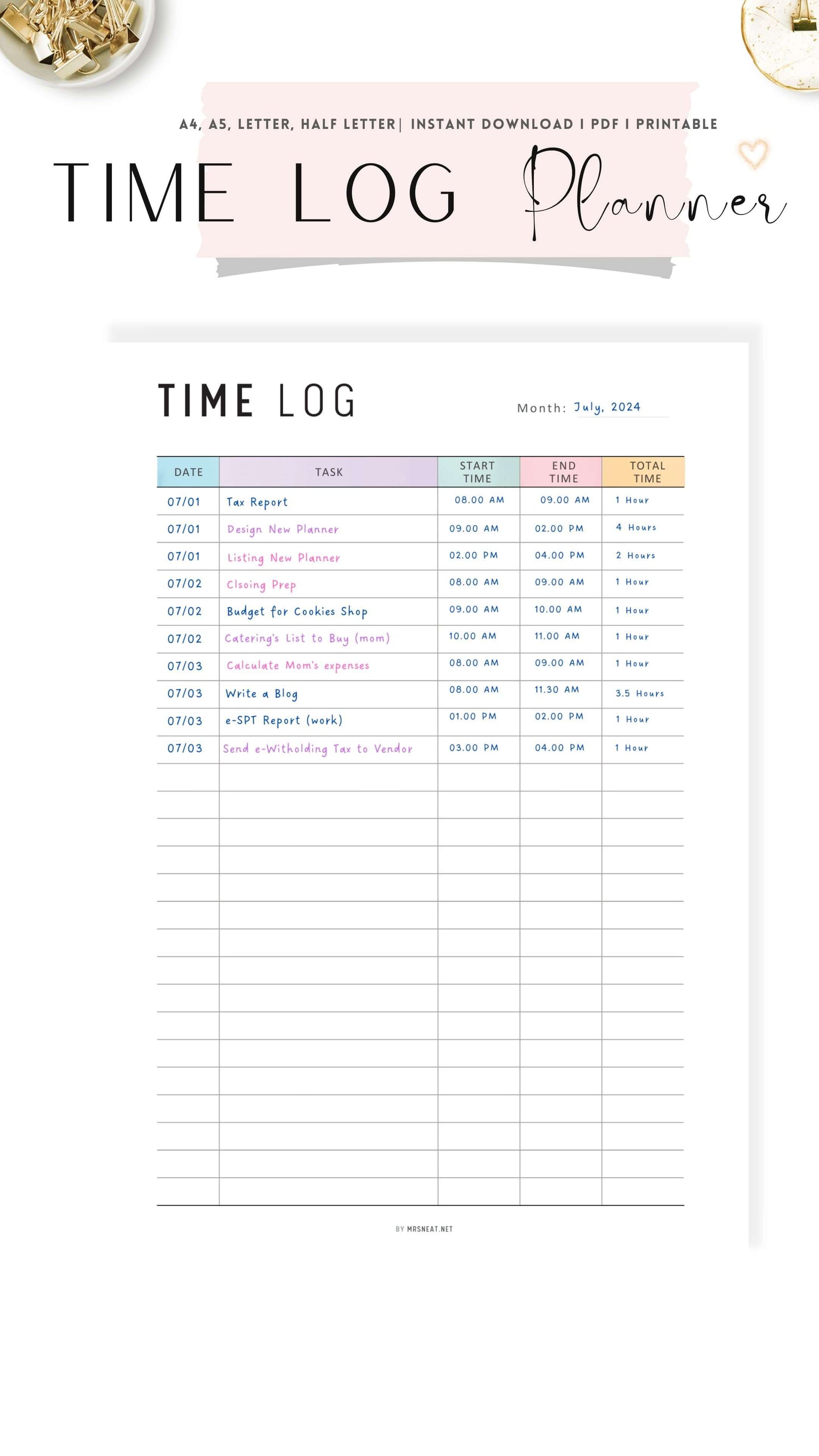 Time Management Planner Printable- M326 – mrsneat