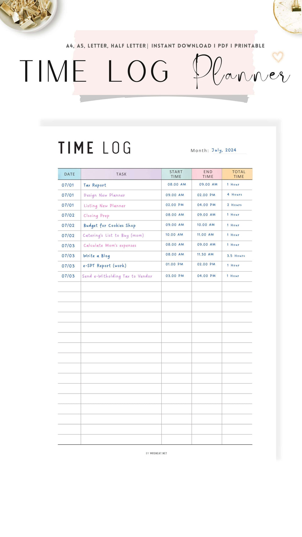Time Management Planner Printable- M326 – mrsneat