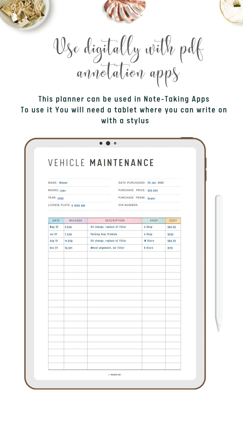 Colorful Vehicle Maintenance Printable - M322 – mrsneat