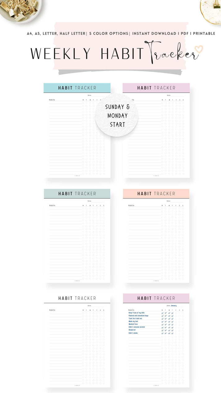 Weekly Habit Tracker Template Printable - M271 – mrsneat