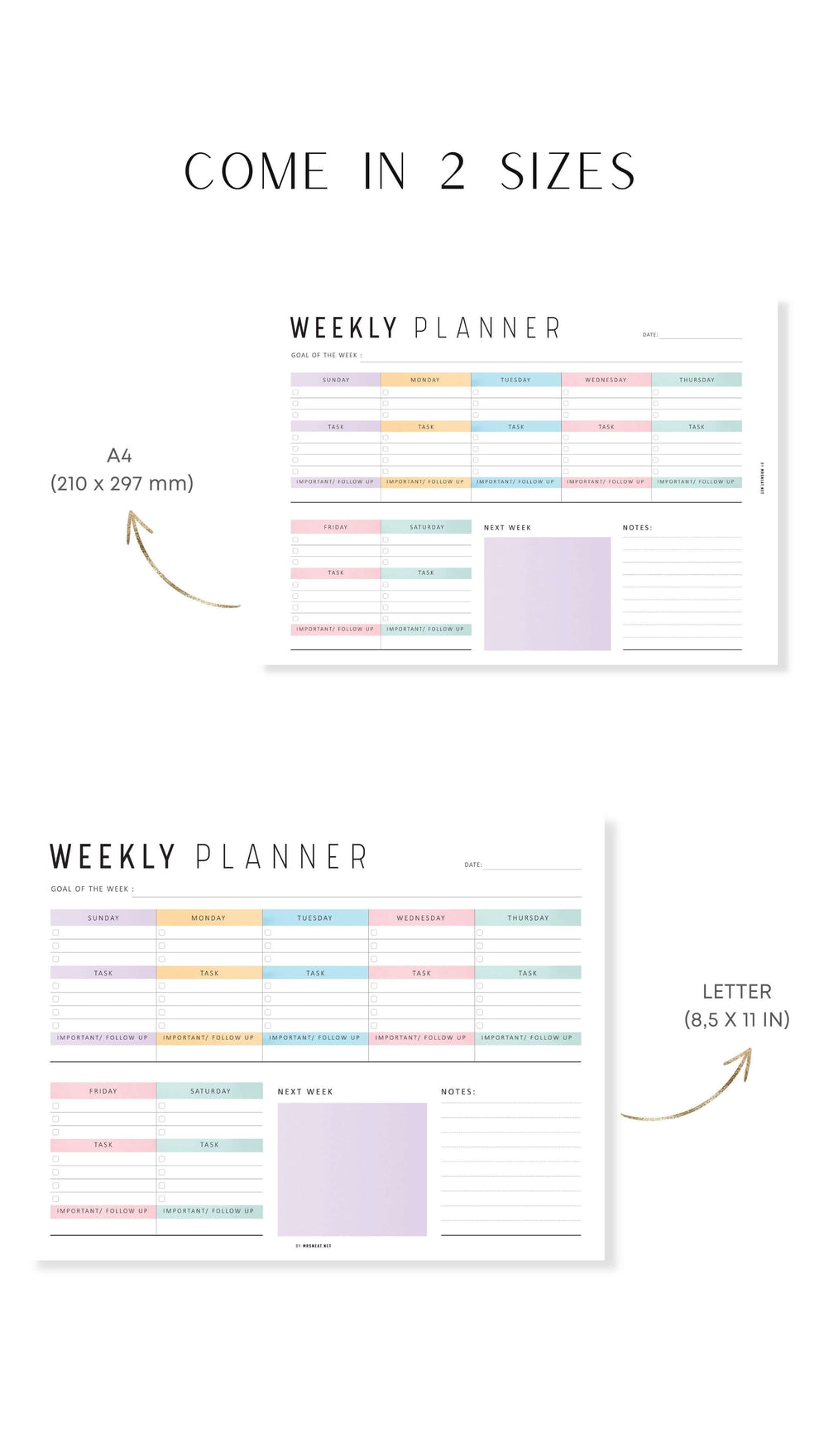 Printable Weekly Planner Landscape PDF - M330 – mrsneat
