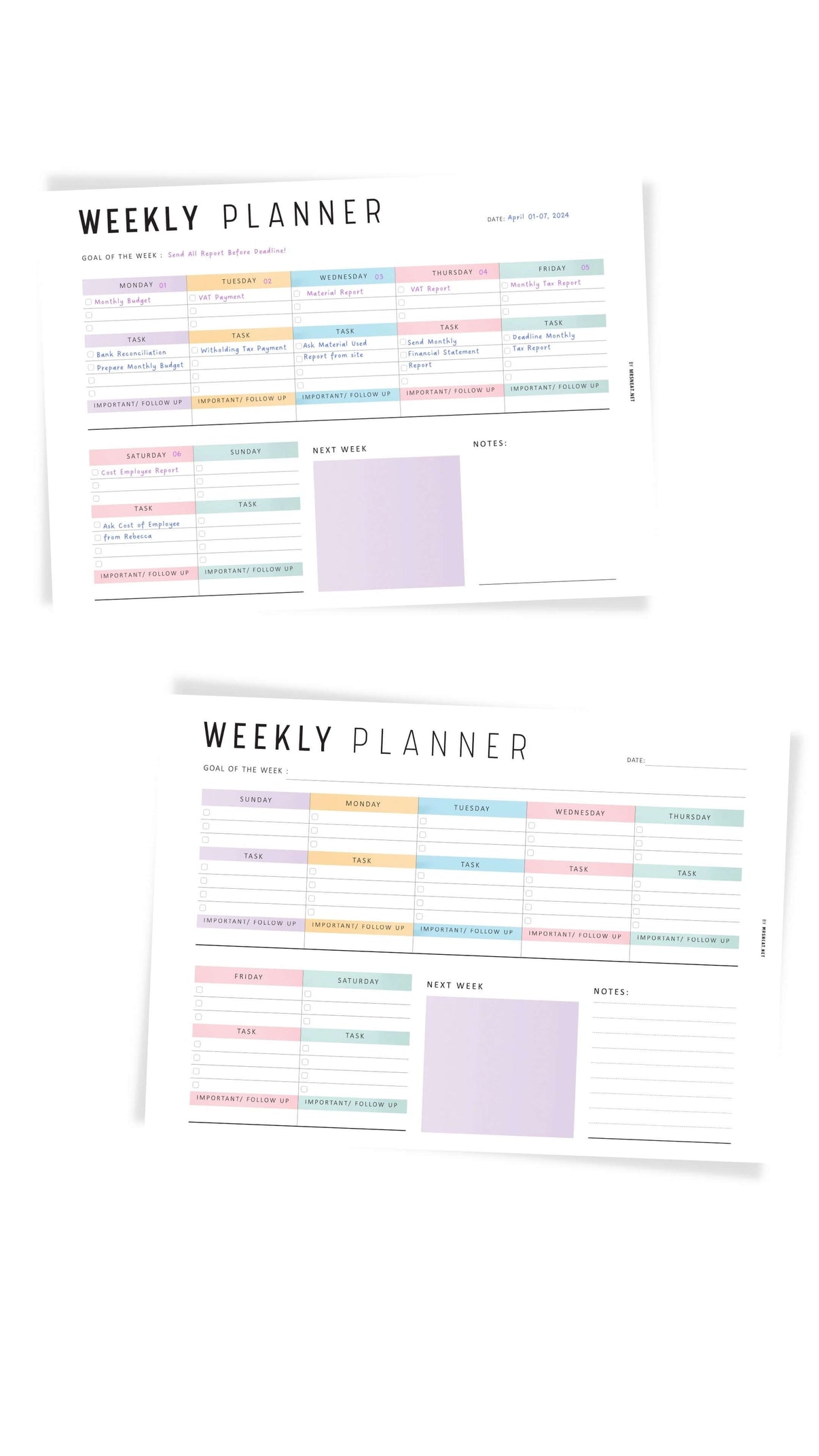 Printable Weekly Planner Landscape PDF – mrsneat