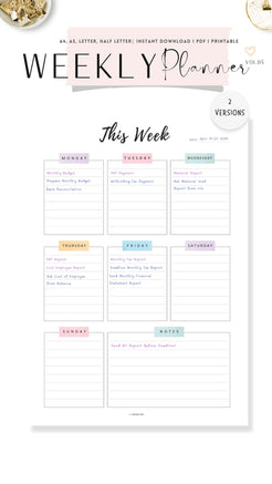 Colorful This Week Planner Template - 2 Versions - M331 – mrsneat