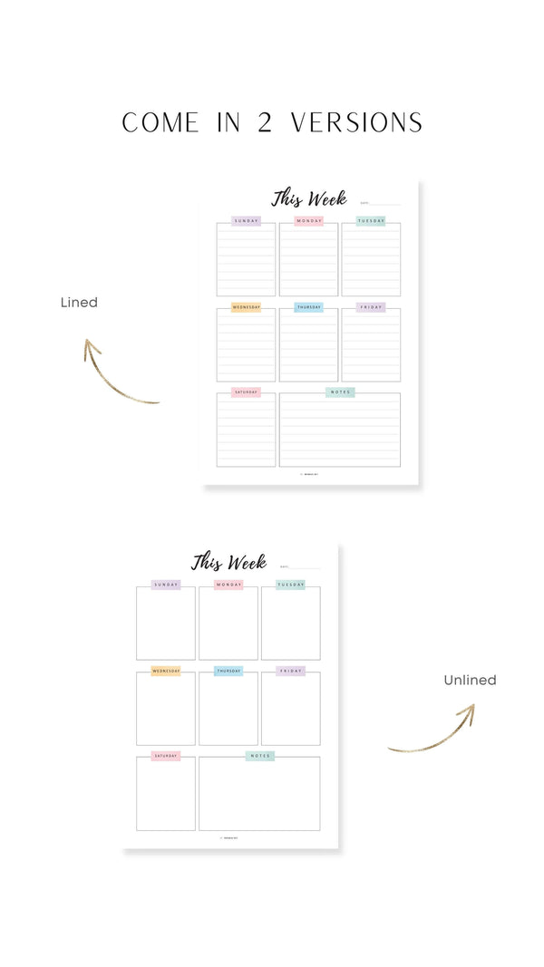 Colorful This Week Planner Template - 2 Versions - M331 – mrsneat
