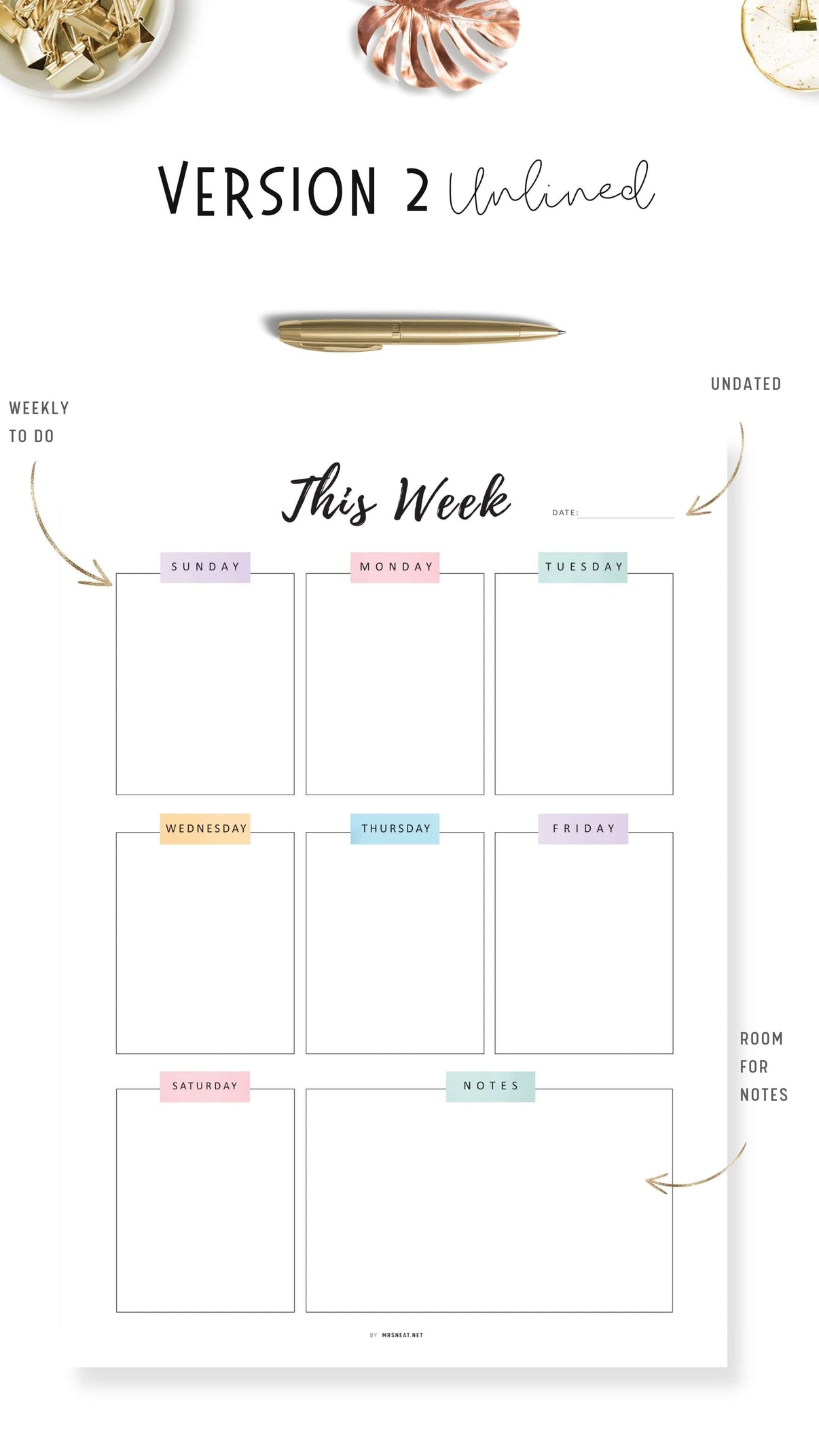 Colorful This Week Planner Template - 2 Versions - M331 – mrsneat