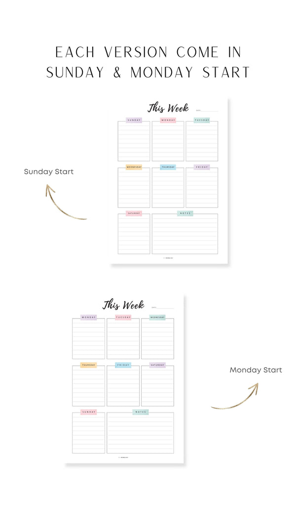 Colorful This Week Planner Template - 2 Versions - M331 – mrsneat