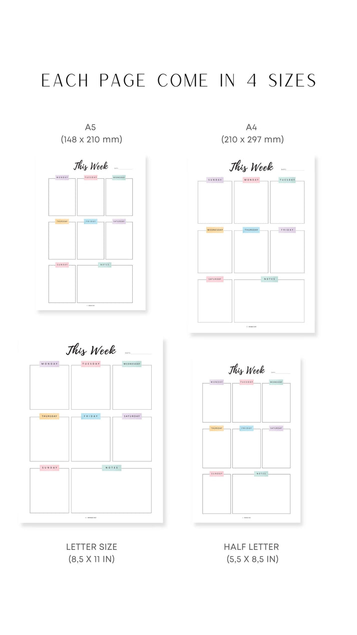 Colorful This Week Planner Template - 2 Versions - M331 – mrsneat
