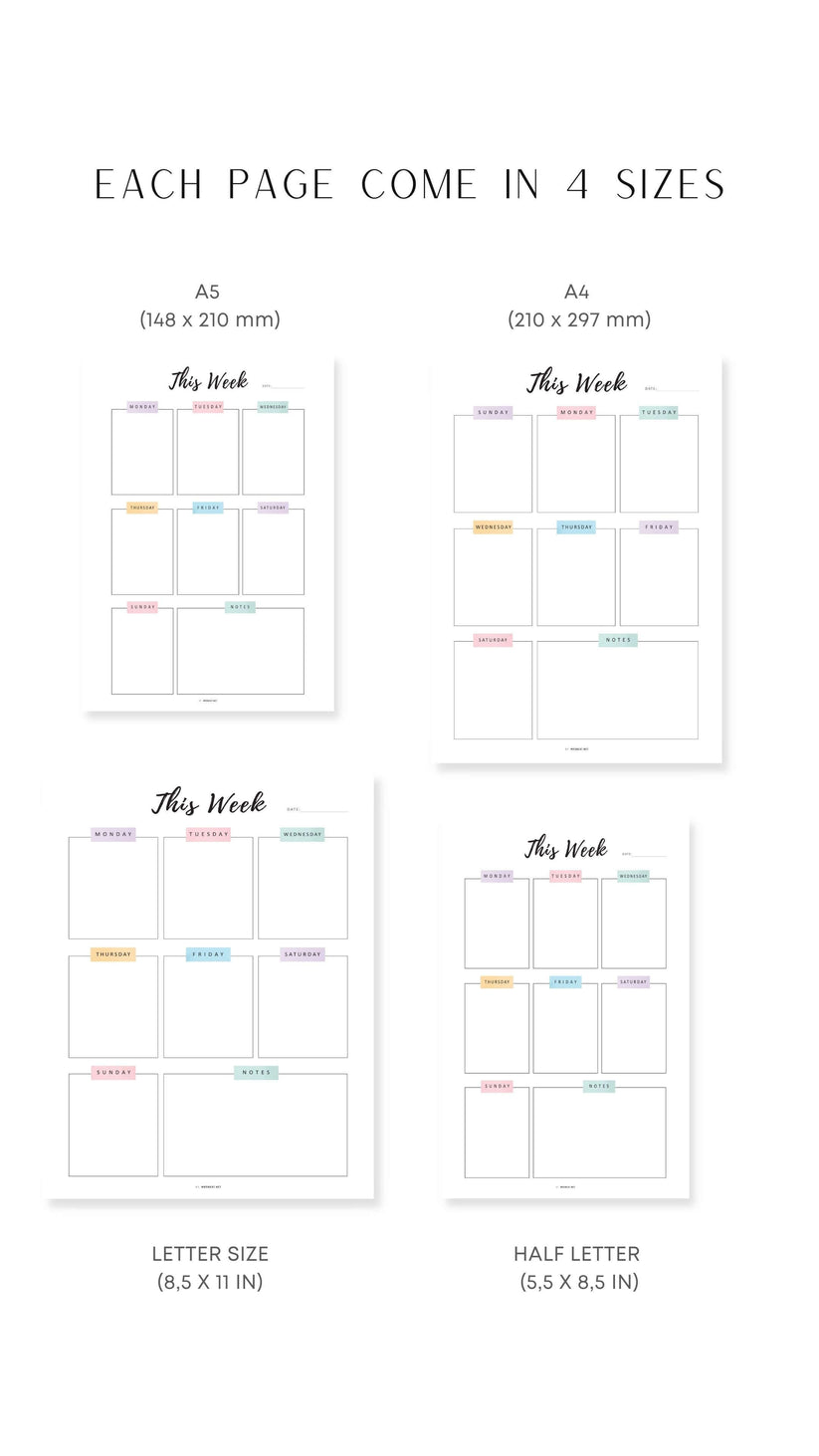 Colorful This Week Planner Template - 2 Versions - M331 – mrsneat