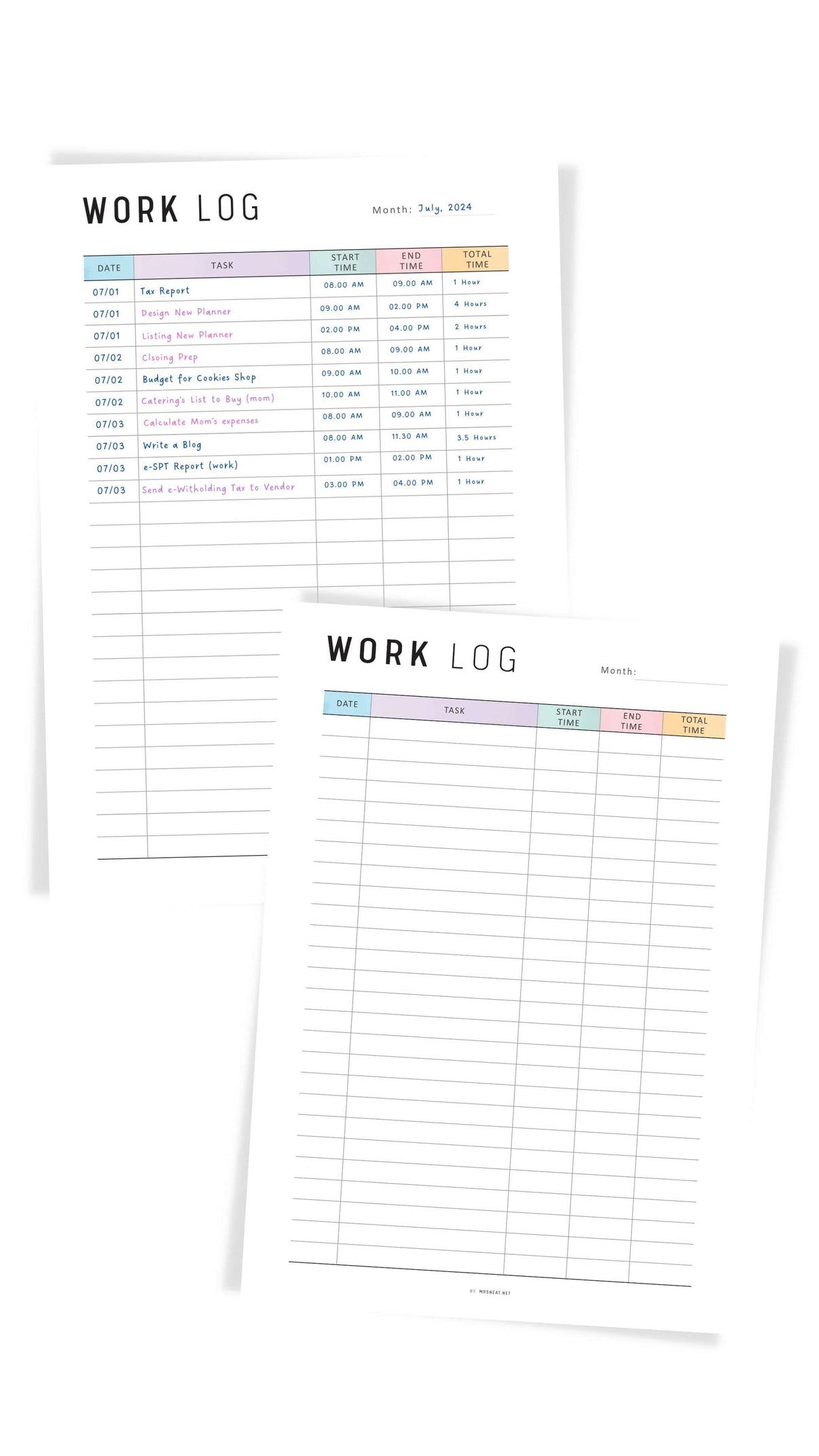 Printable Work Log Template – mrsneat