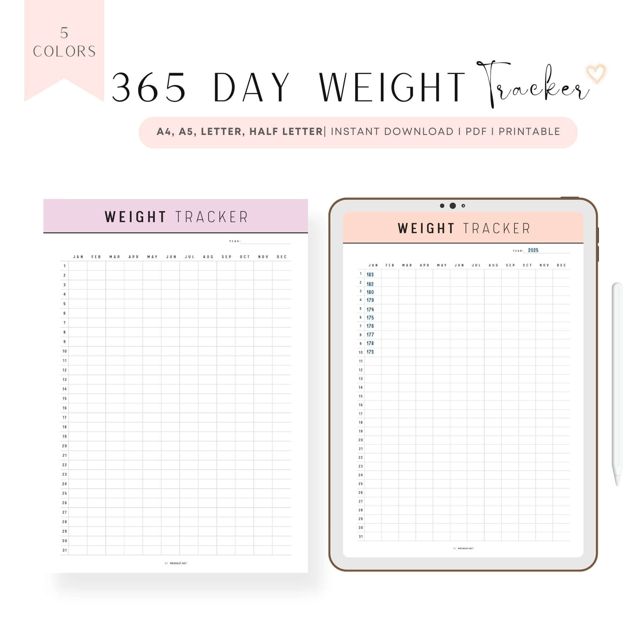 365 Day Weight Loss Tracker Printable – mrsneat