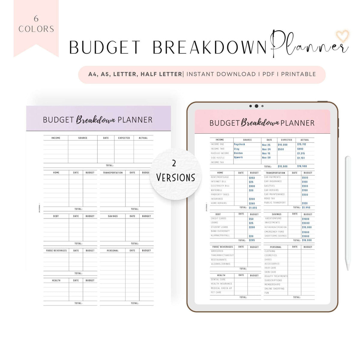 Budget Breakdown Planner Template – mrsneat