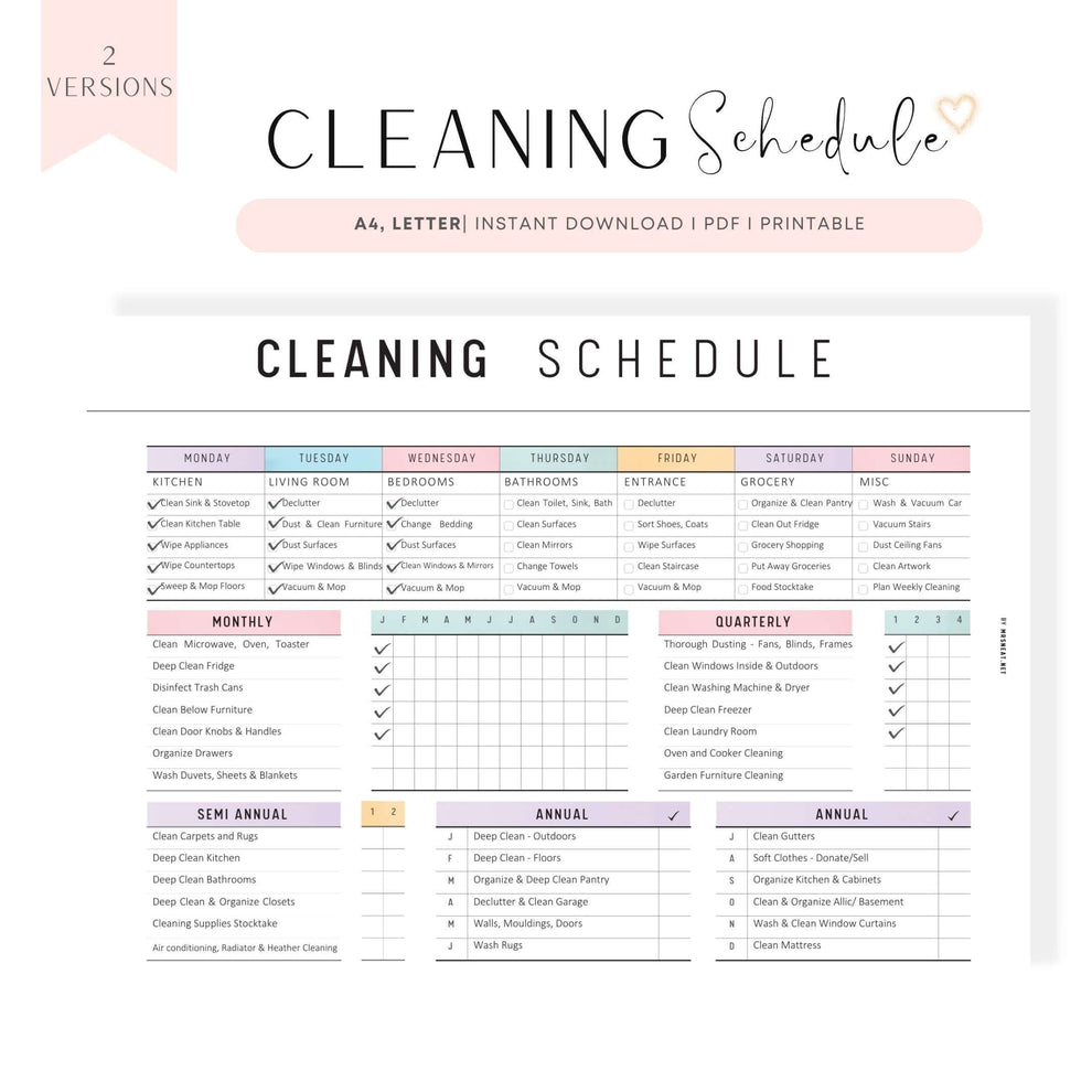Colorful Cleaning Schedule Template PRINTABLE - M320 – mrsneat