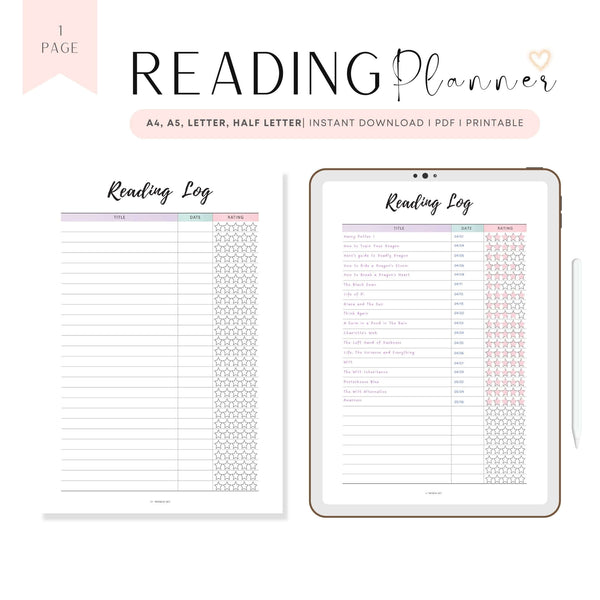 Colorful Reading Log Template Printable - M332 – mrsneat