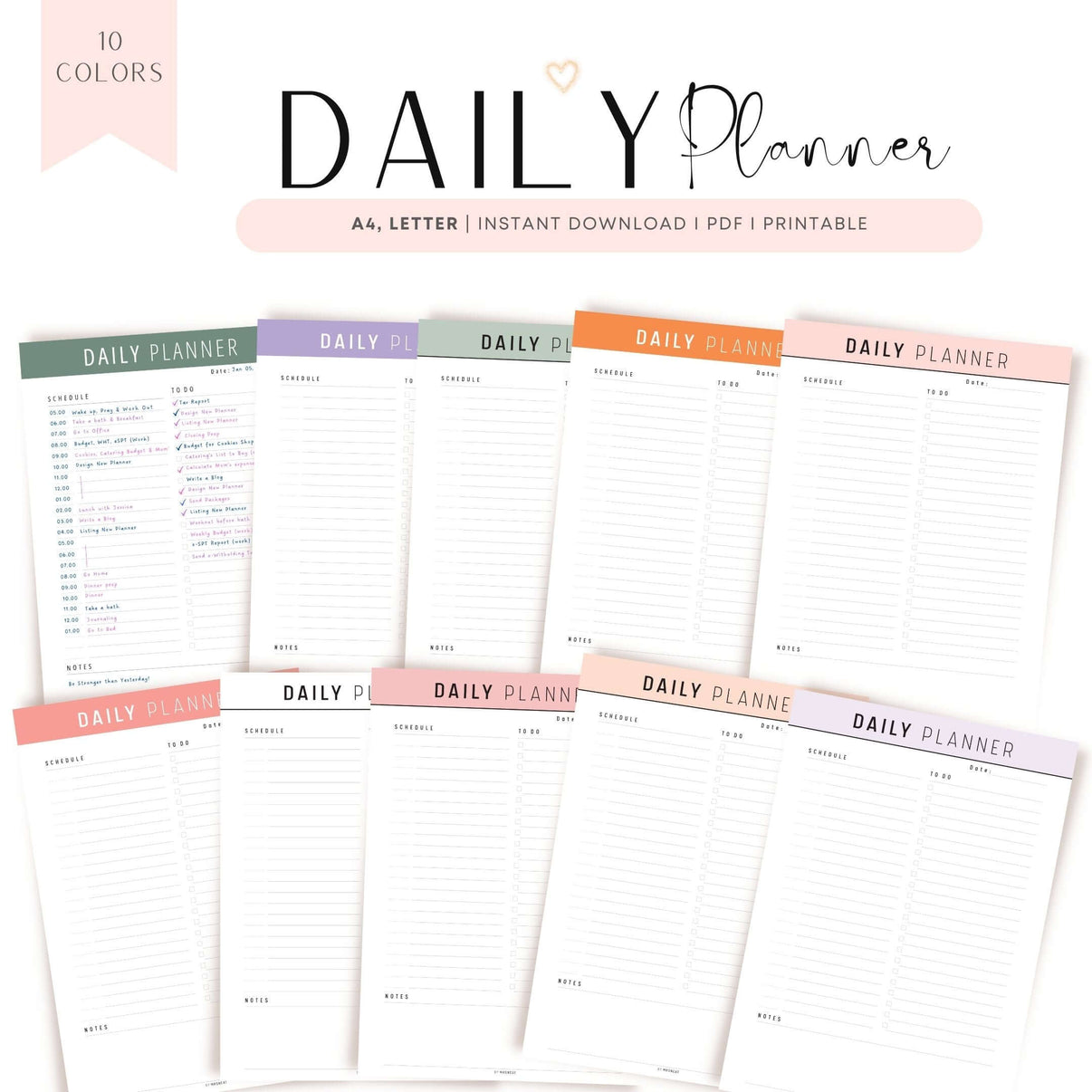 Colorful Minimalist Daily Planner Printable – mrsneat