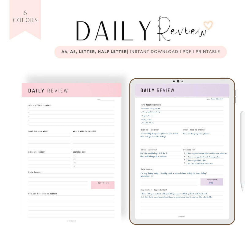 Daily Review Planner Template Printable - M291 – mrsneat