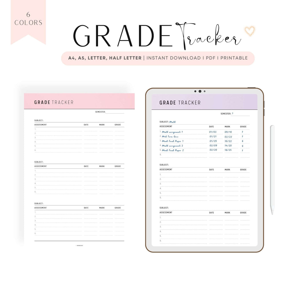 Printable Grade Tracker Template – mrsneat
