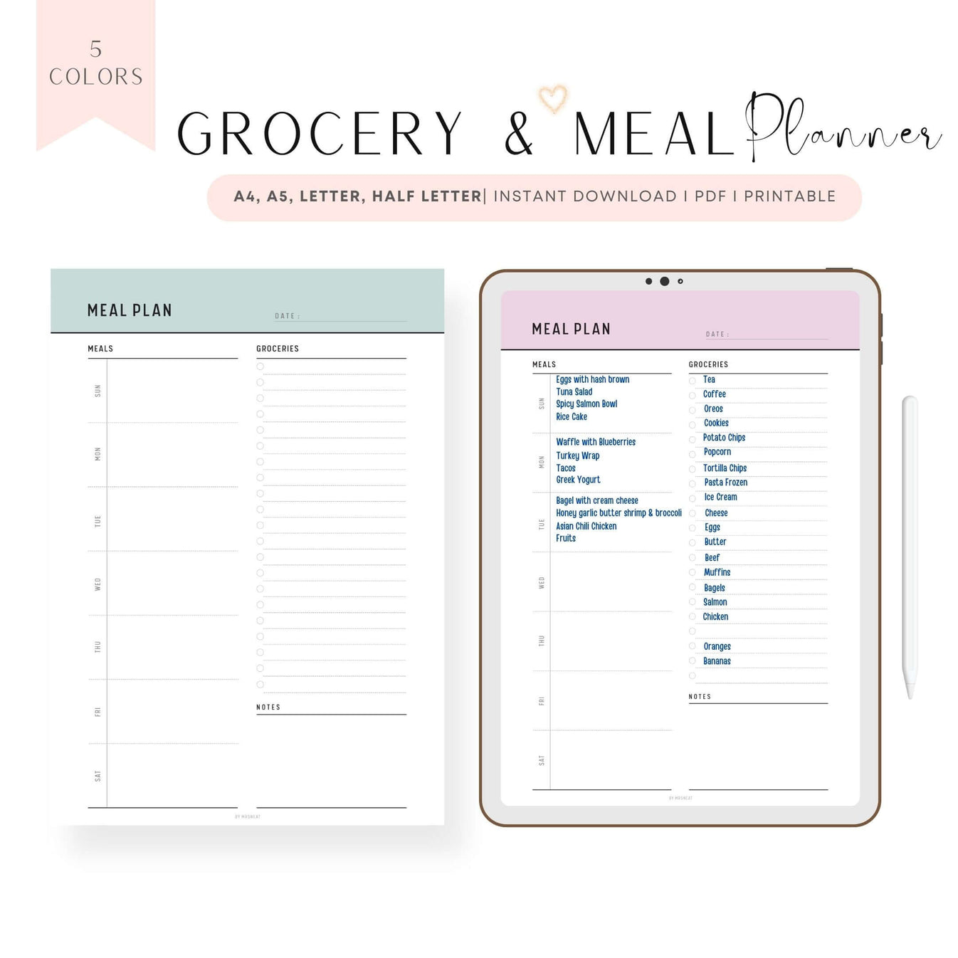 Weekly Meal Plan with Grocery List Template – mrsneat