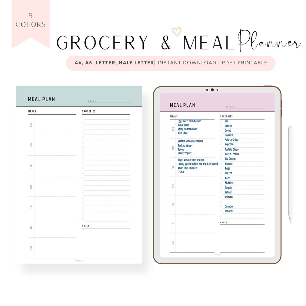 Weekly Meal Plan with Grocery List Template - M269 – mrsneat