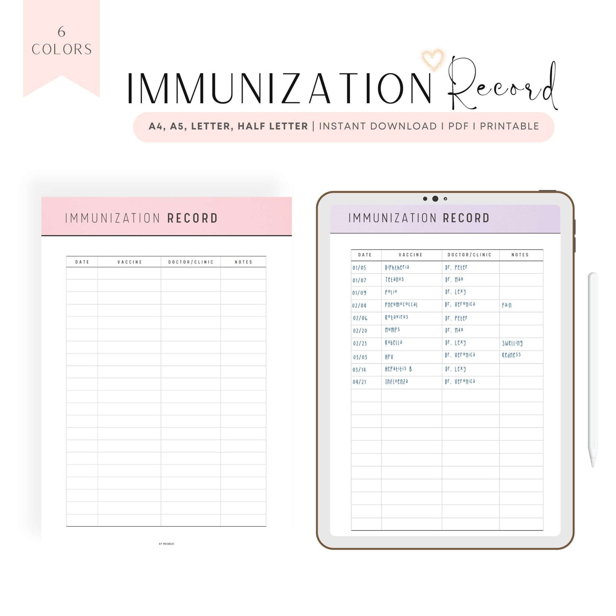 Printable Immunization Record - M303 – mrsneat