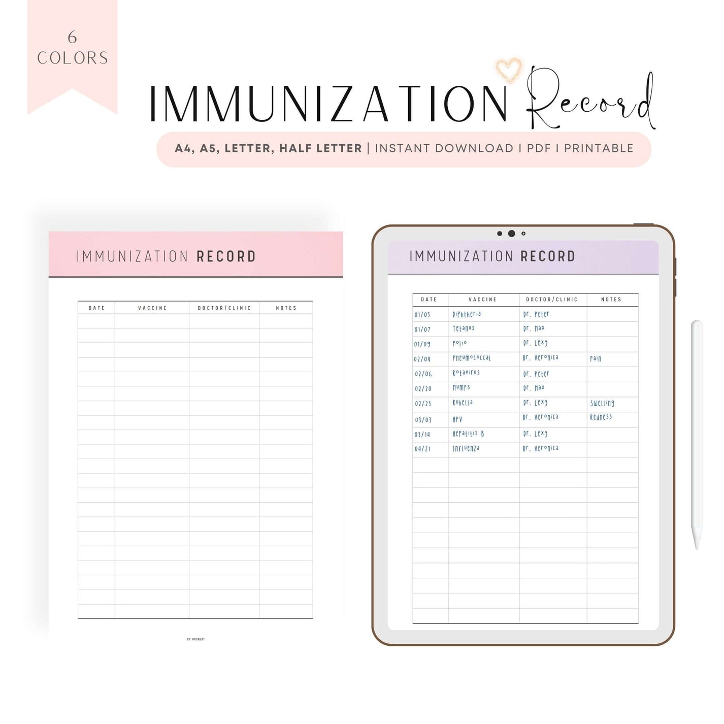 PRINTABLE Immunization Record - M303 – mrsneat