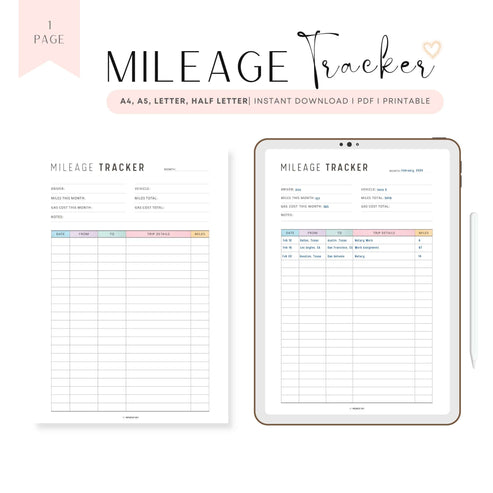 Colorful Mileage Tracker Printable – mrsneat