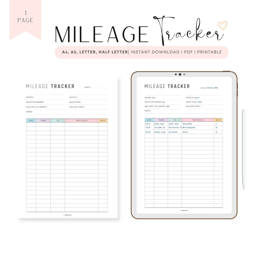 Colorful Mileage Tracker Printable – mrsneat