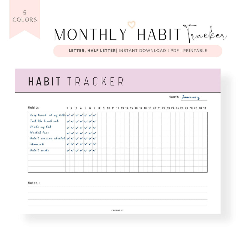 Monthly Habit Tracker Template Printable – mrsneat