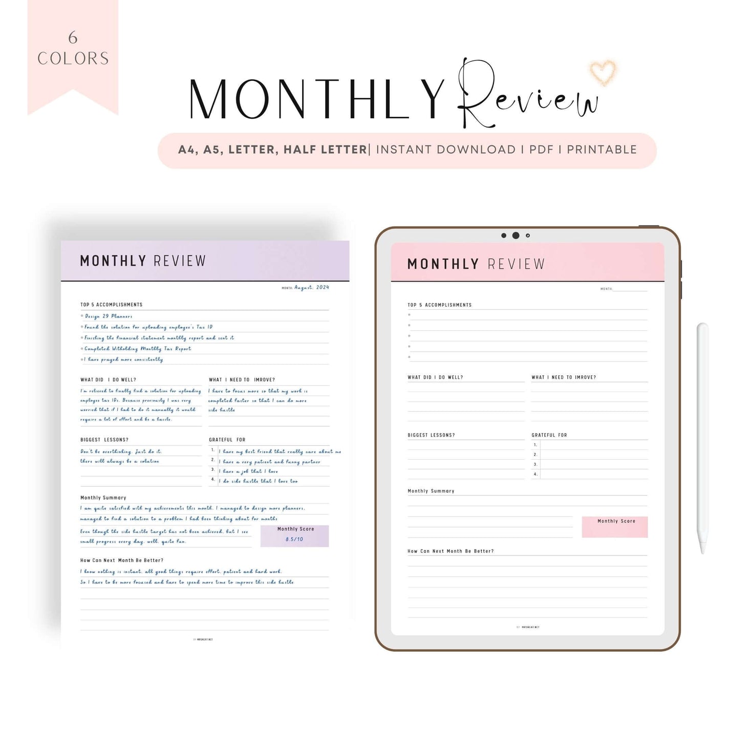 Monthly Review Template Printable – mrsneat