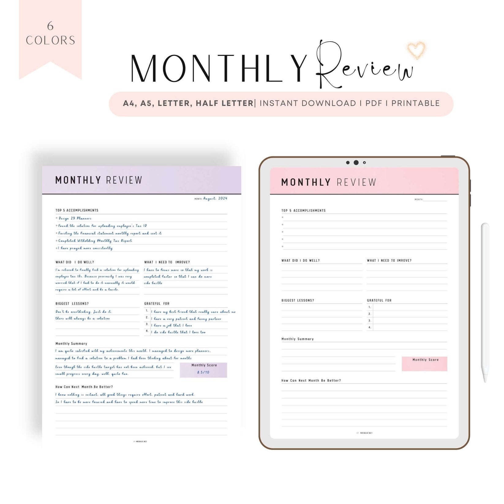 Monthly Review Template Printable – mrsneat